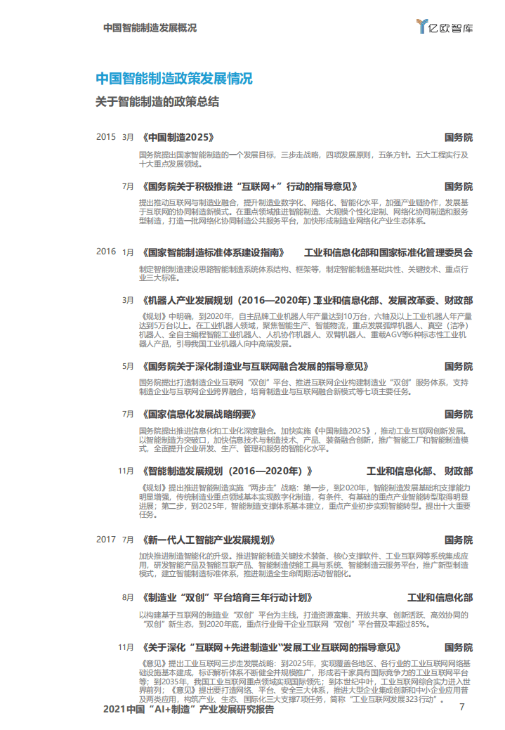 亿欧智库：2021中国“ai 制造”产业发展研究报告 Pdf 先导研报
