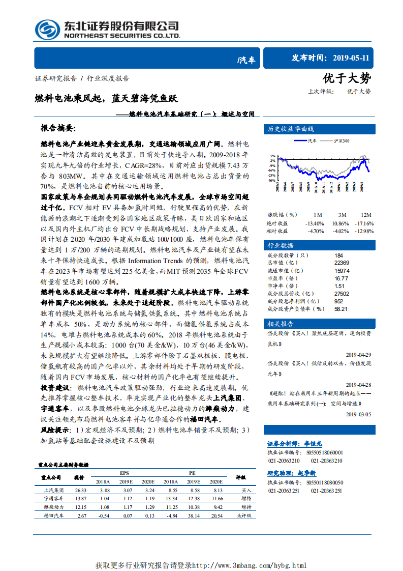 汽车行业燃料电池汽车基础研究（一）：概述与空间，燃料电池乘风起，蓝天碧海凭鱼跃-190511.pdf | 先导研报