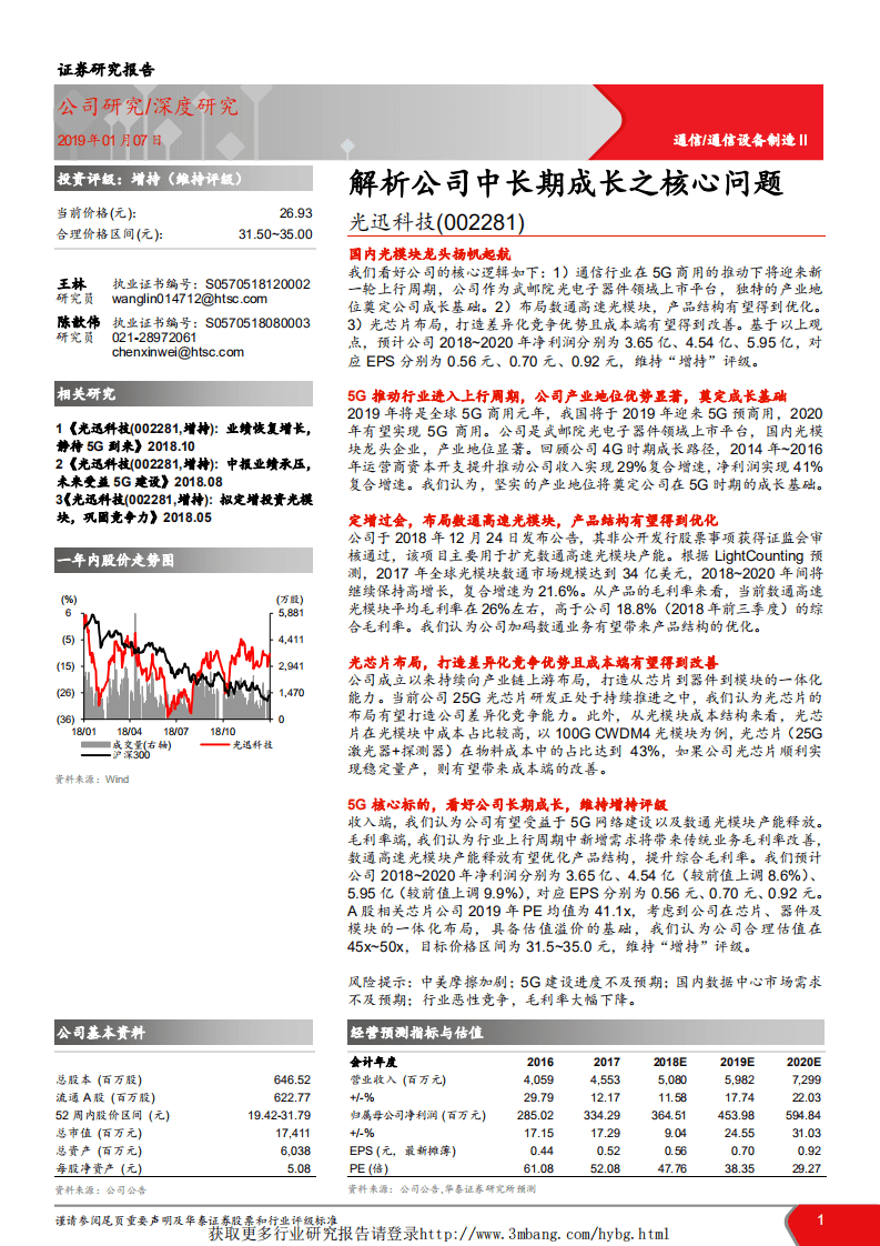 光迅科技-解析公司中长期成长之核心问题-190107.pdf | 先导研报