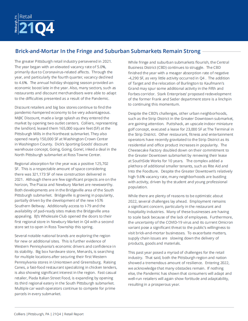 高力国际（Colliers）：2021年第四季度匹兹堡零售市场报告（英文版）.pdf | 先导研报