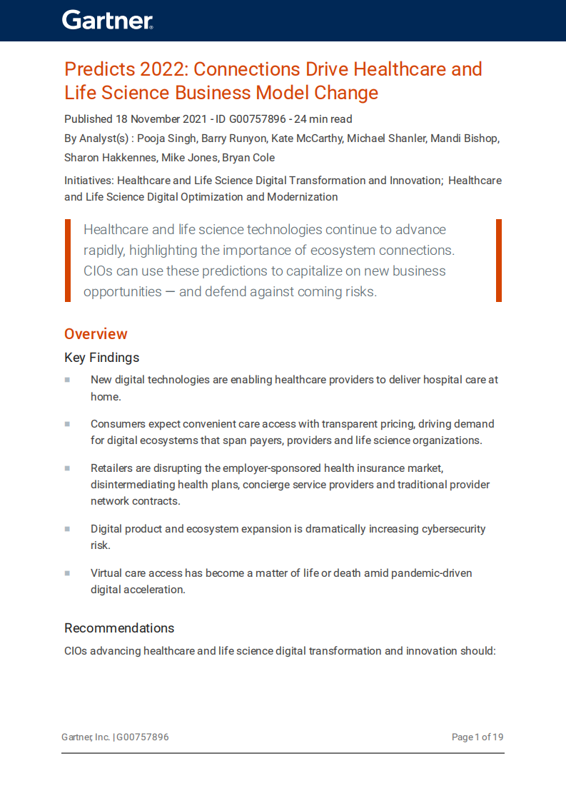 Gartner：2022预测-数字连接驱动医疗保健与生命科学商业模式的变革（英文版）.pdf | 先导研报