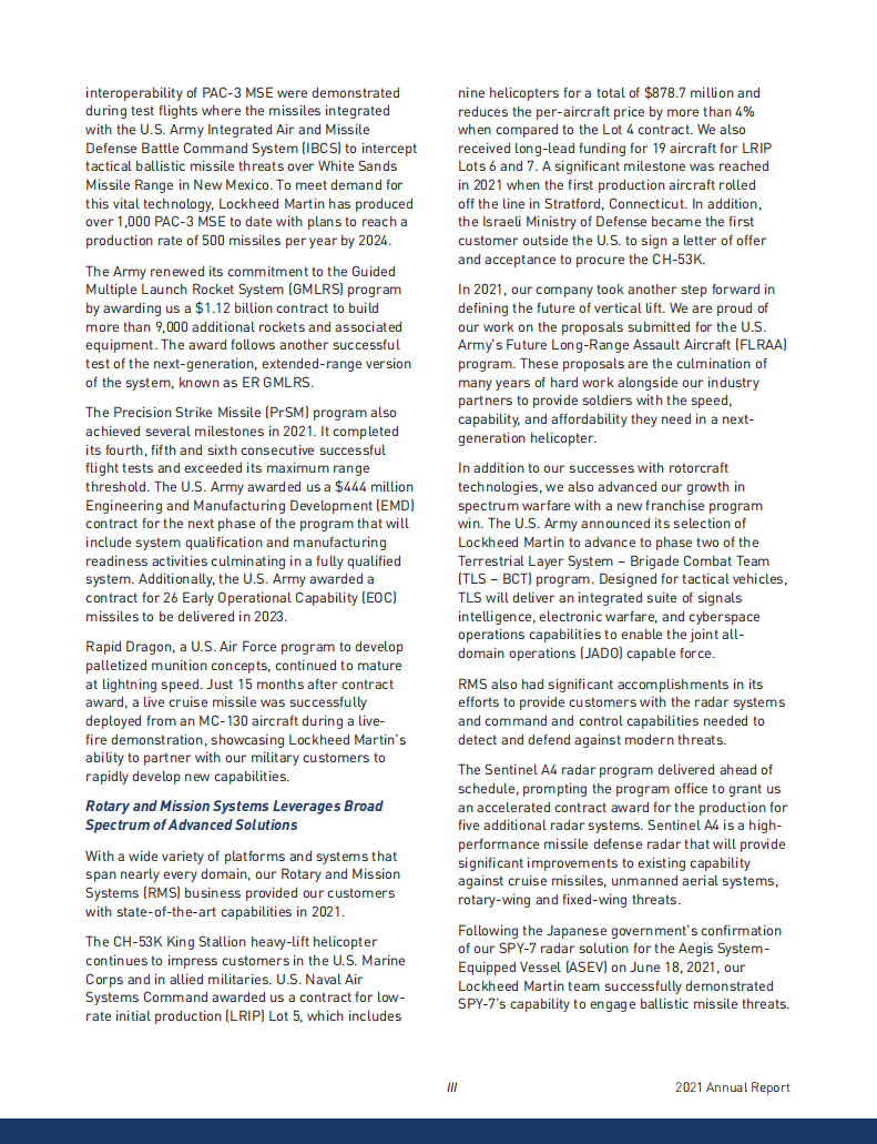 洛克希德－马丁（LOCKHEED MARTIN）2021年年度报告（英文版）.pdf | 先导研报