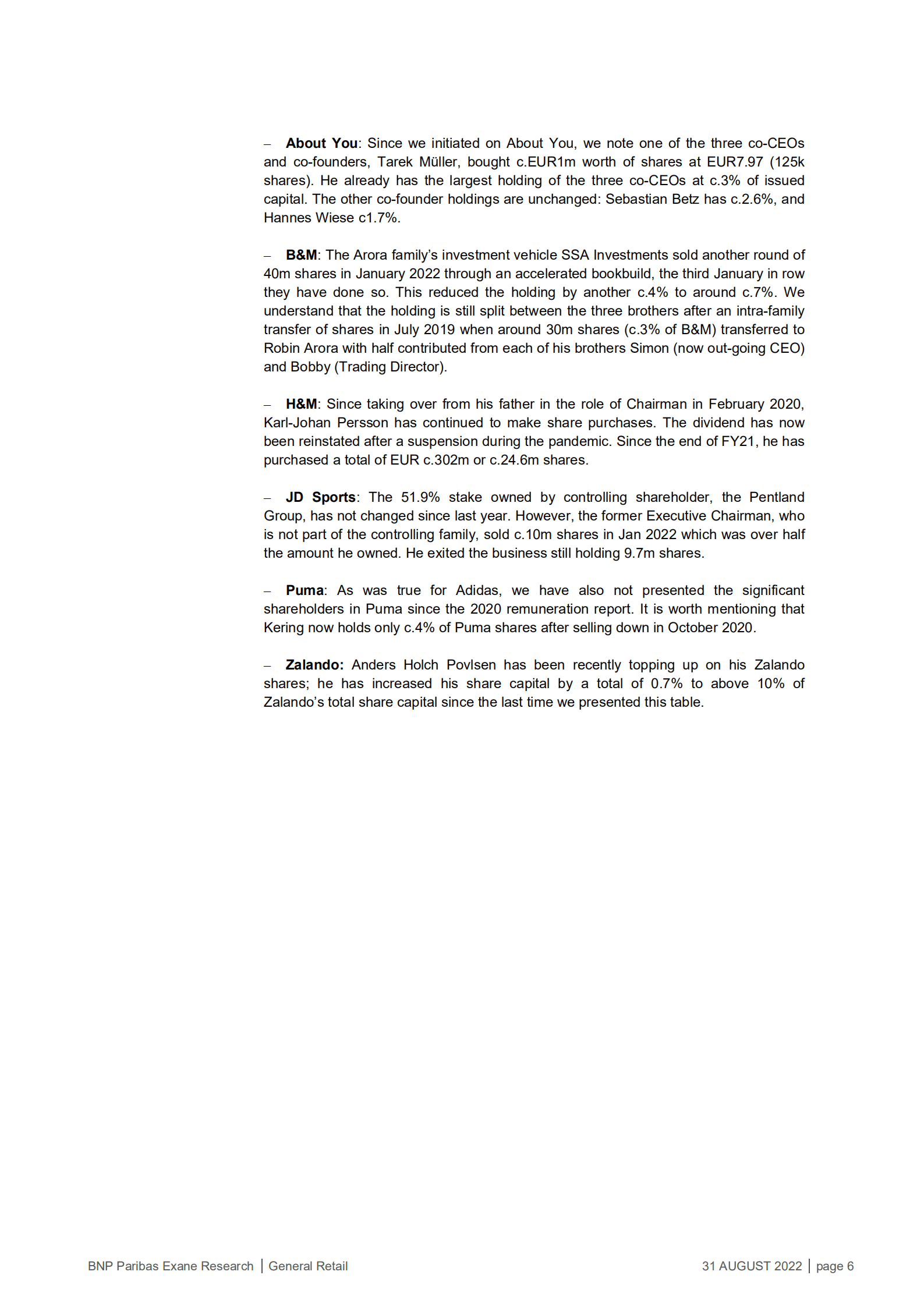 BNP Paribas Exane：2022年欧洲体育用品和综合零售行业CEO股权激励计划分析报告（英文版）.pdf | 先导研报